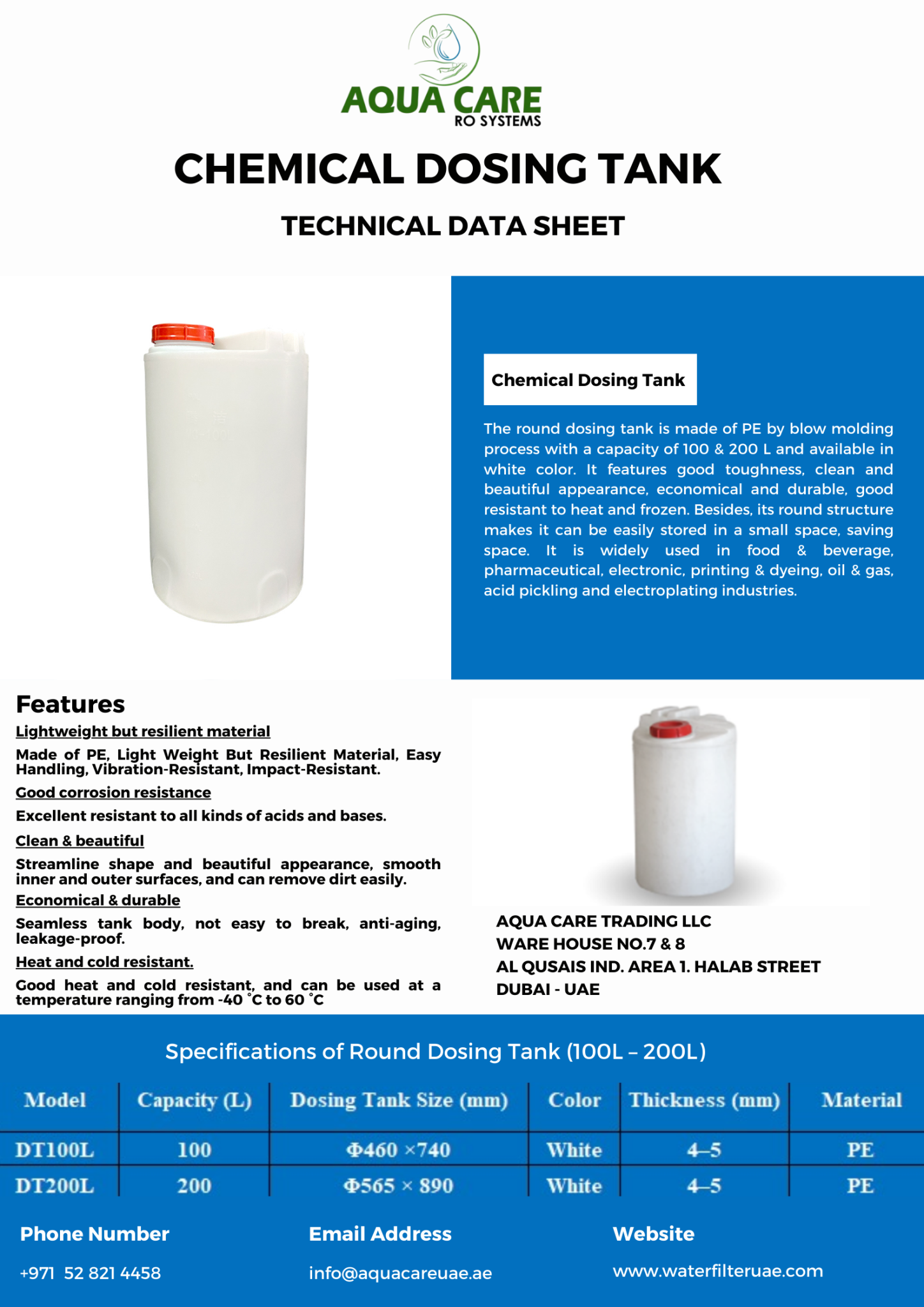 AQUA CARE DOSING TANK - Aqua Care Trading LLC - UAE
